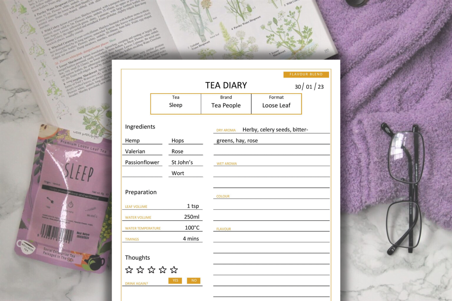 Tea Diary Template for Writing Flavoured Tea Reviews | IW Shop